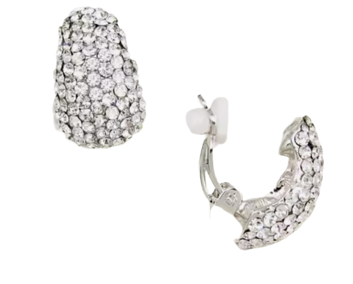 Moon Shape Crystal Clip On Earrings Silver – Trudy